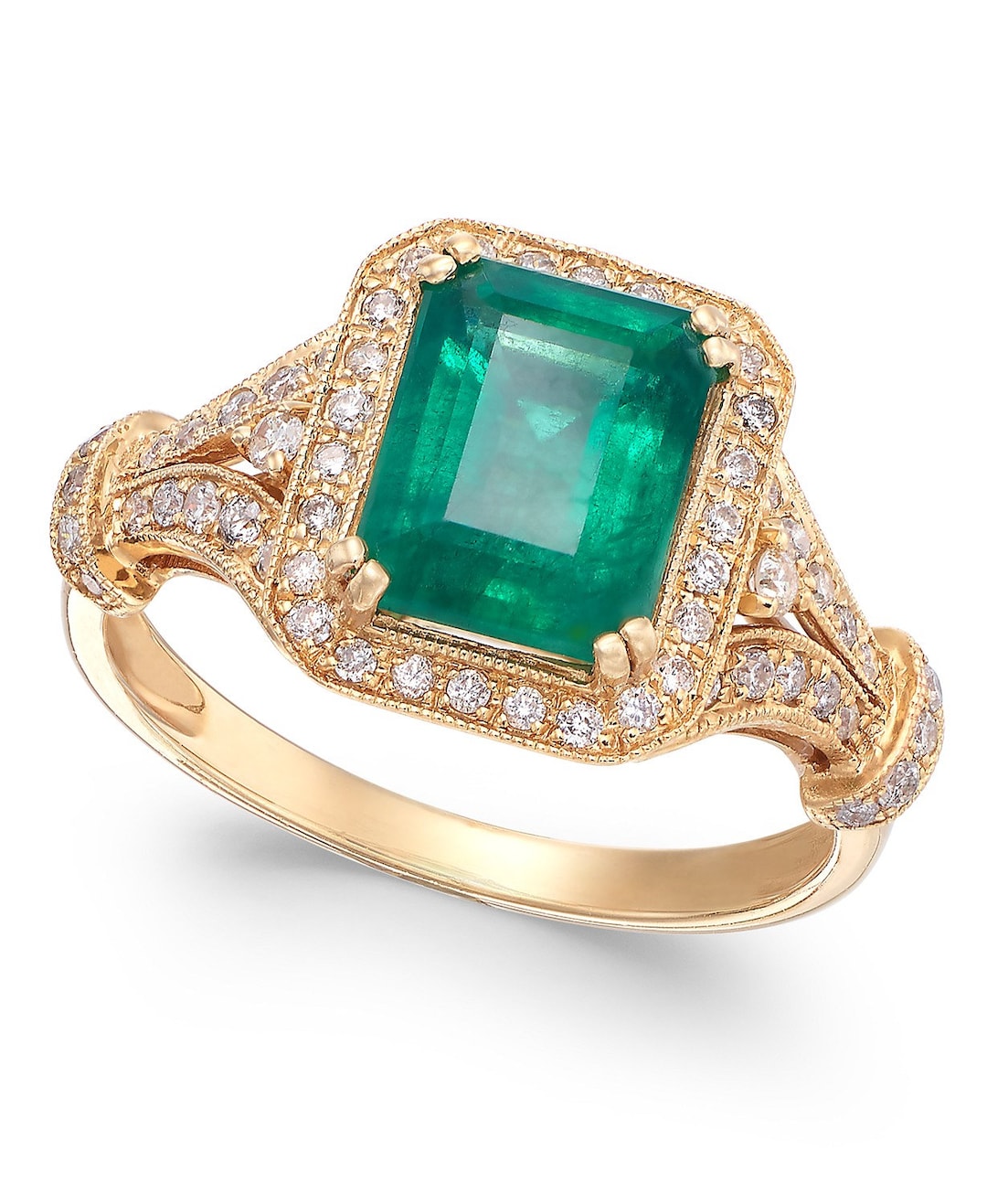 Natural Emerald Ring - Emerald and Diamonds Ring for Women and Girls ...