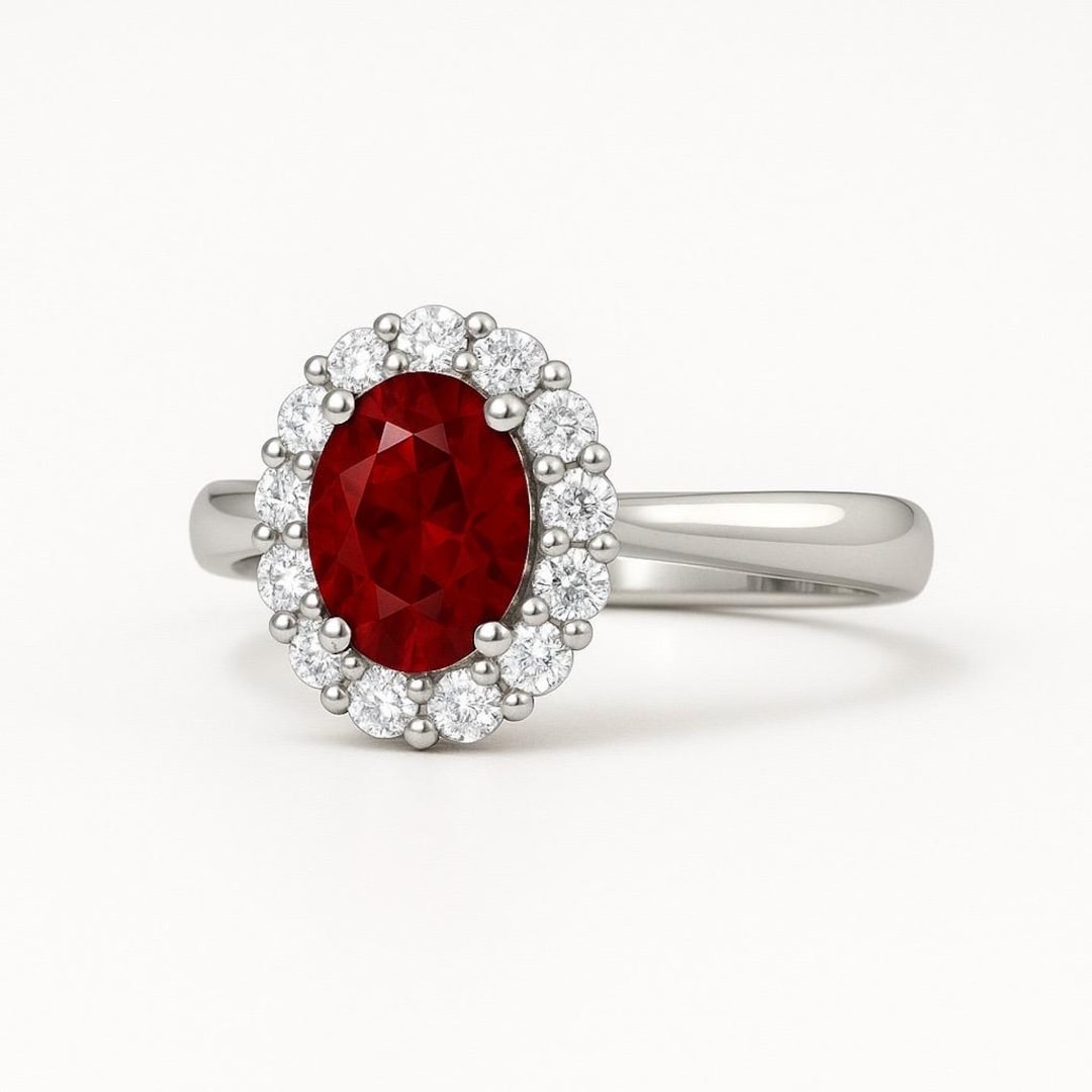 Oval Natural Ruby Diamond Halo Ring - 18k Solid Gold Engagement Ring - Etsy