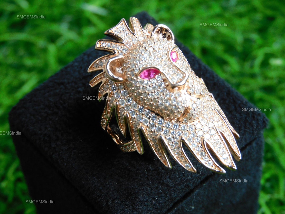 Natural Diamond Lion Ring: 18k Gold Art Deco Simba Ring - Etsy