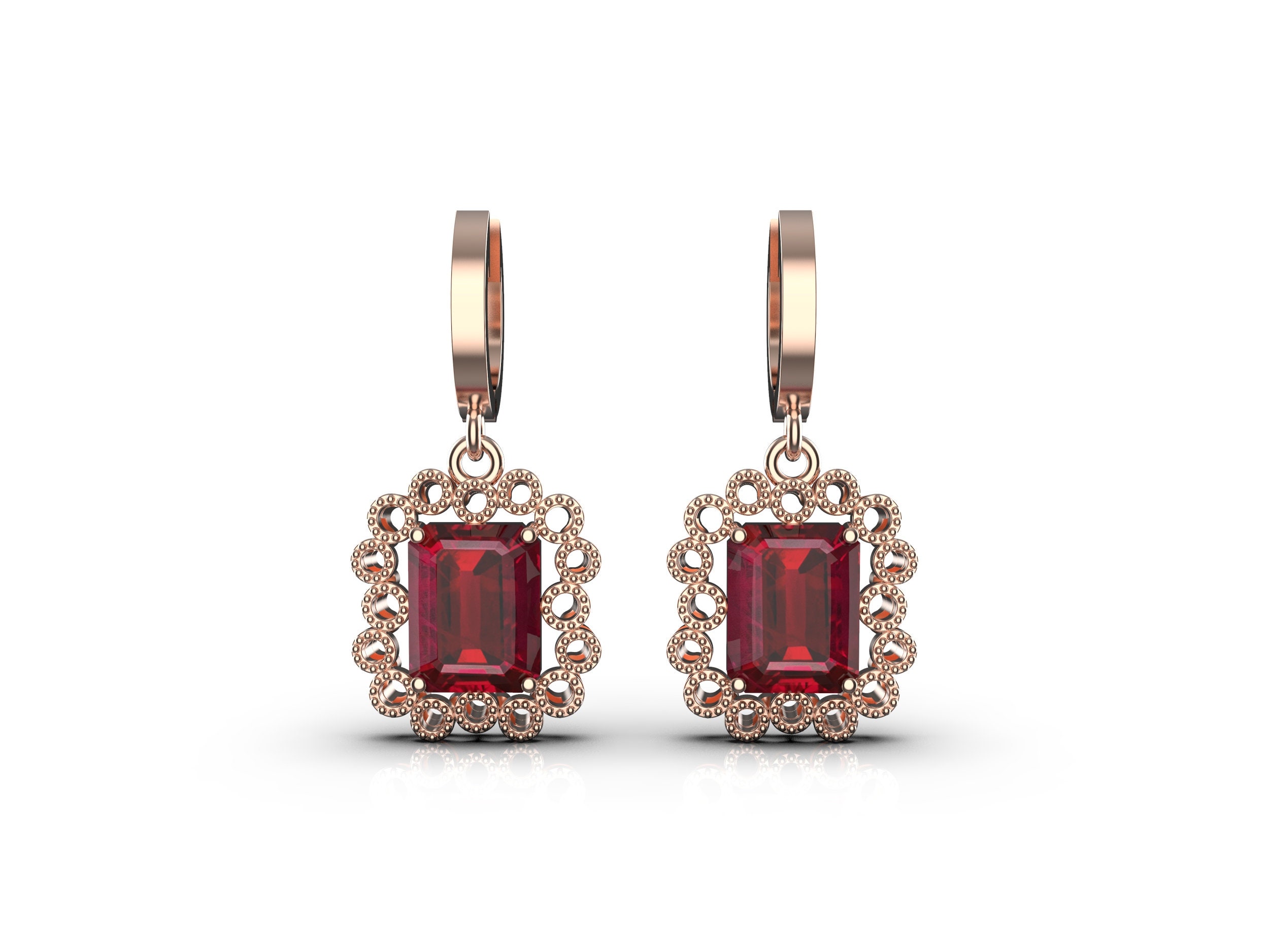 Red Ruby Earring for Women's and Girls in 14k Solid Gold / - Etsy