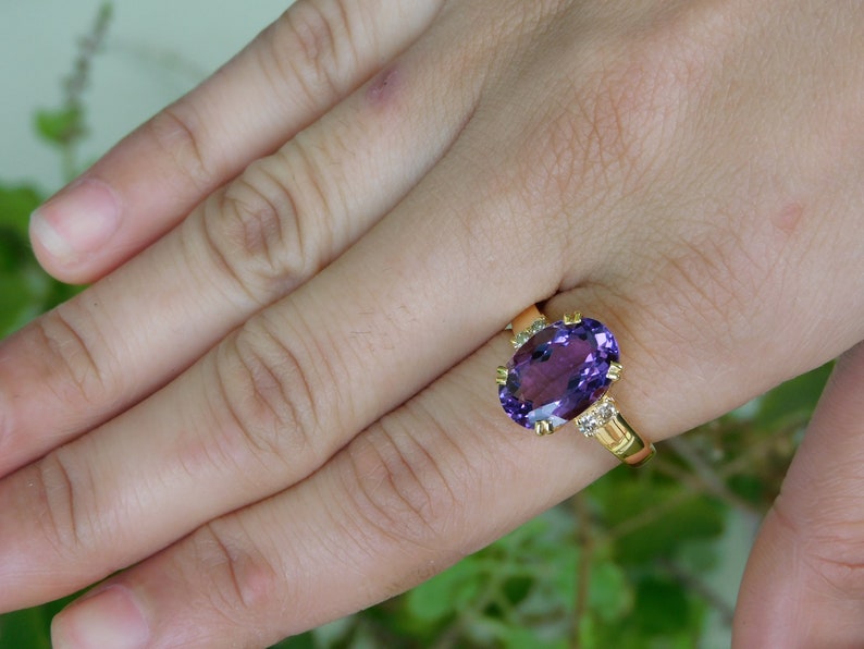 Purple Amethyst and Diamond Ring in 14k Gold for Womans / 5.90 - Etsy