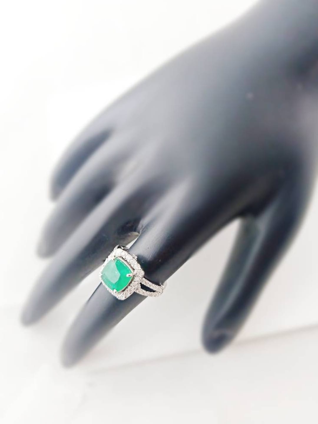 Cushion Cut Natural Emerald and Diamond Ring in 14k Solid Gold ...