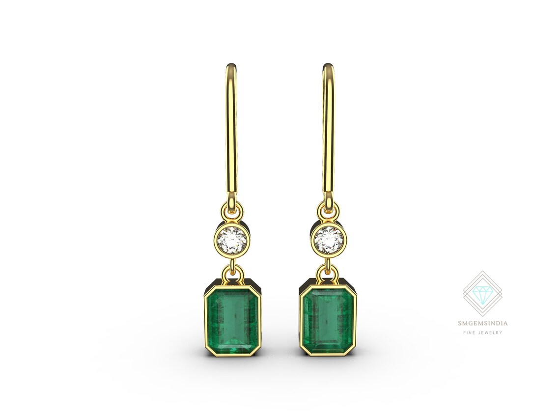 Emerald Cut Dangle Earrings for Women and Girls / 14K Gold | Etsy