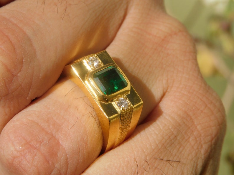 Mens Natural Emerald 18k Solid Gold Ring / Emerald and Diamond | Etsy