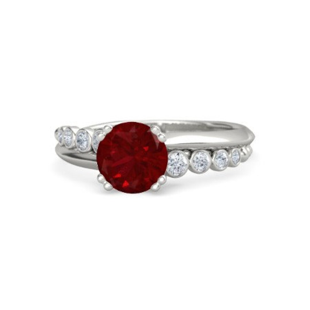 Round Ruby and Diamond Engagement Ring for Womens and Girls in 18k ...