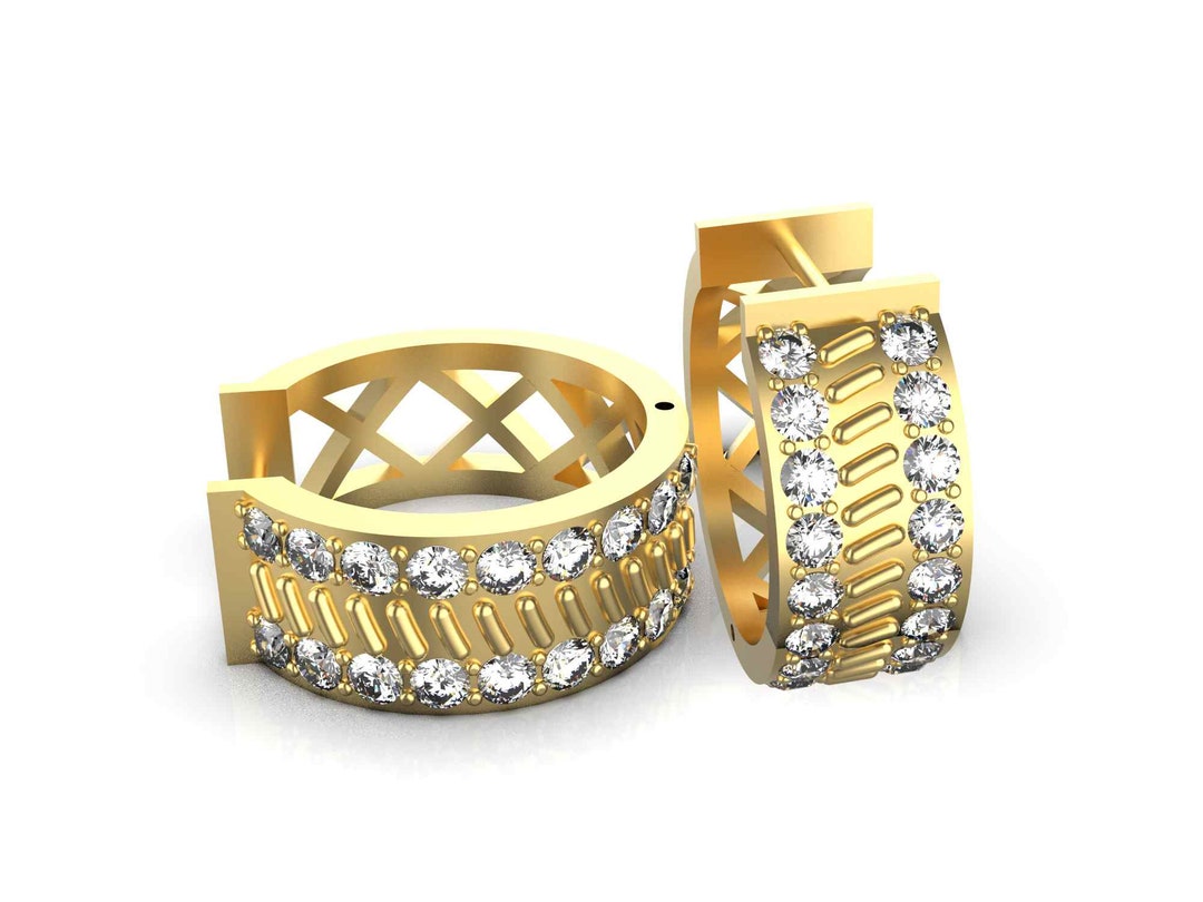 Women Natural Diamond Huggies Earrings in 14k Solid Gold / Daily Wear ...