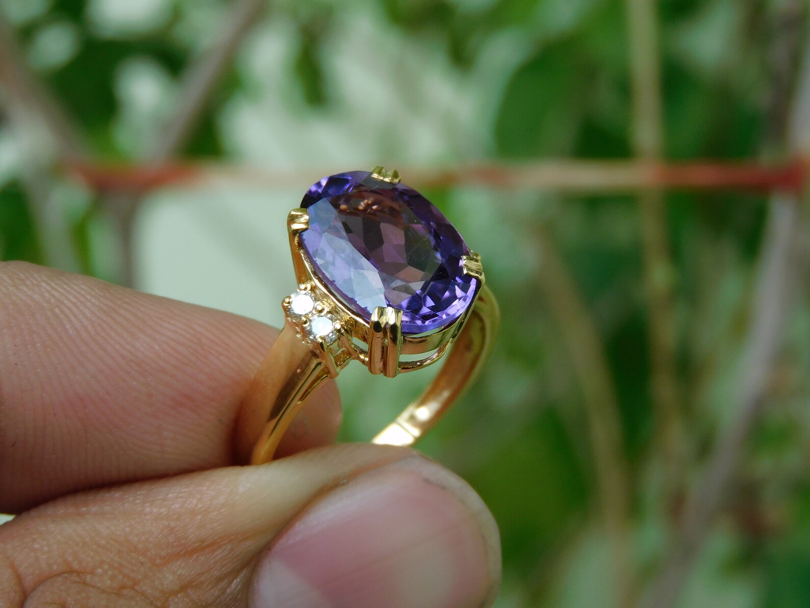 Purple Amethyst and Diamond Ring in 14k Gold for Womans / 5.90 - Etsy