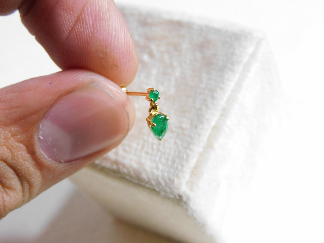 Pear Shape Emerald Women Piercing / 14k Gold Natural Emerald Piercings ...