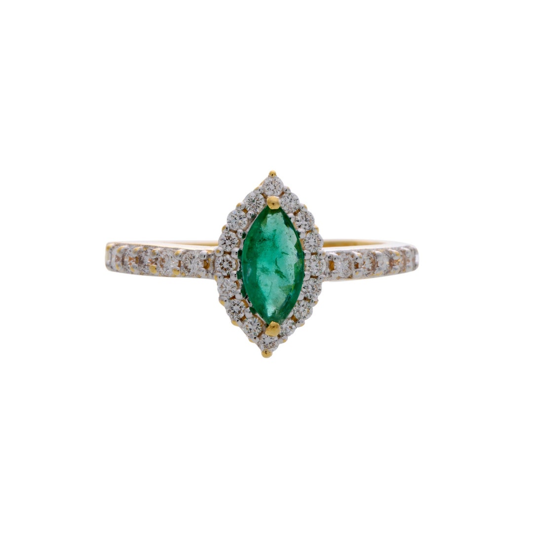 Bague en diamant et émeraude naturelle en forme de marquise - Etsy France