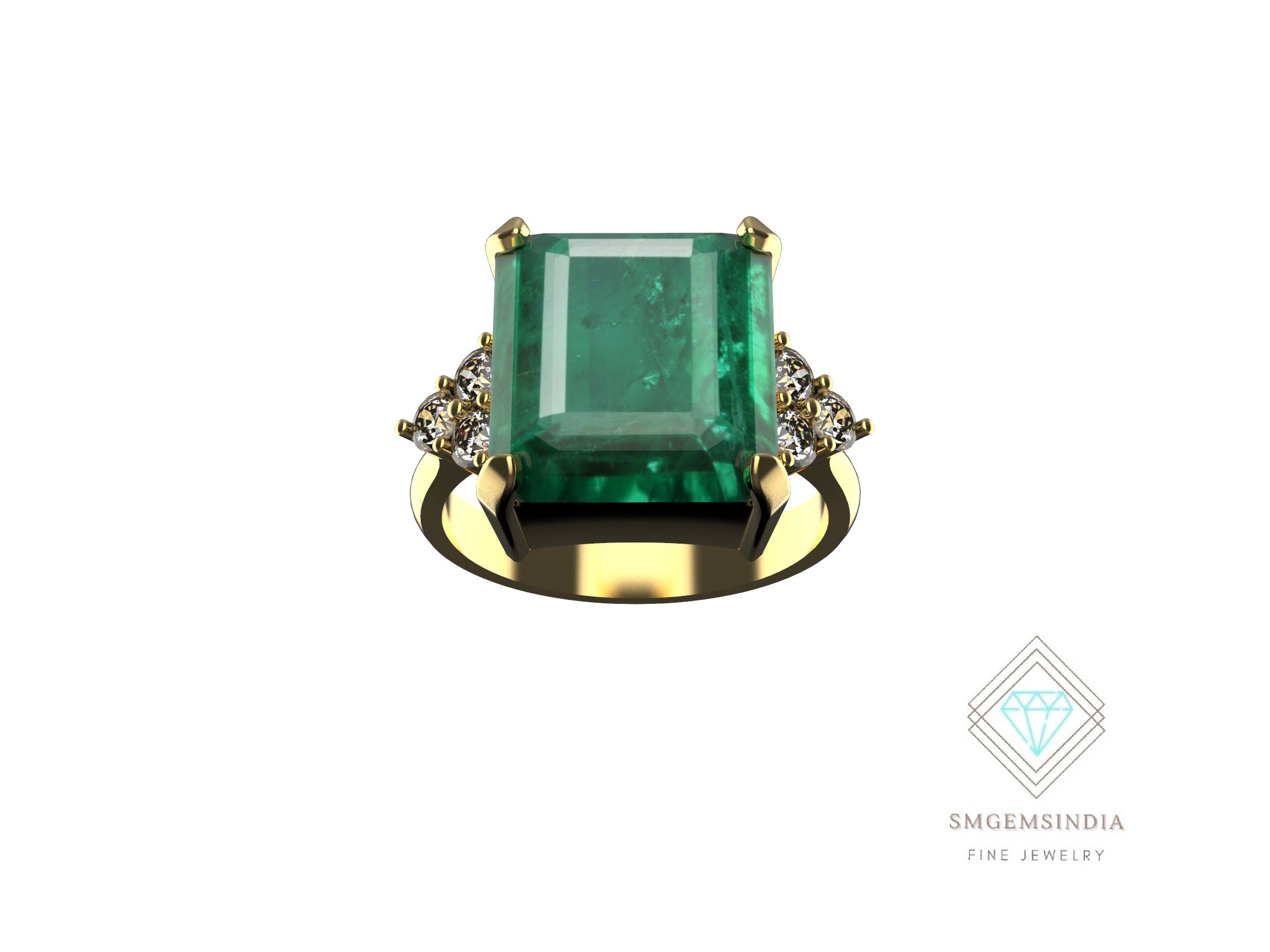 10.20 Carats Natural Emerald And Diamond Engagement Ring / | Etsy