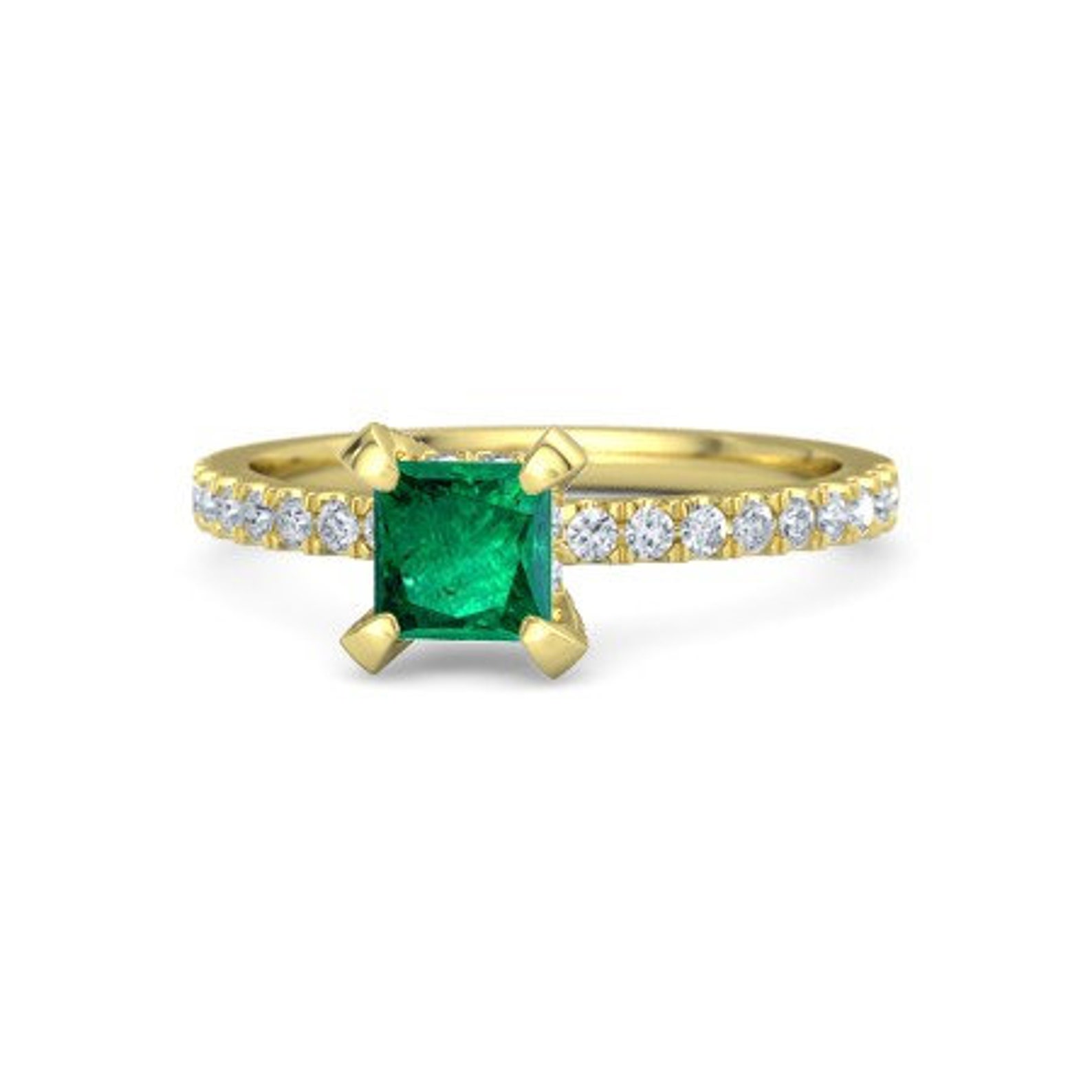 Princess Cut Emerald Engagement Ring: 14k Solid Gold Art Deco Style - Etsy