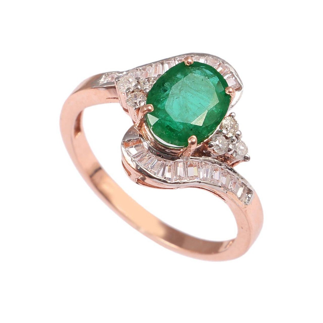 Natural Emerald Ring / Australian Diamonds Ring for Womans in 14k Rose ...