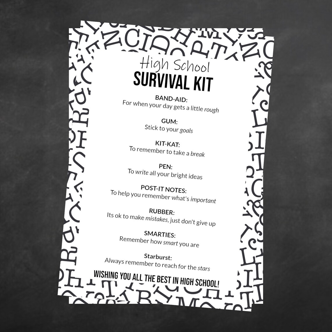 High School Survival Kit PRINTABLE DIGITAL FILE Download - Etsy