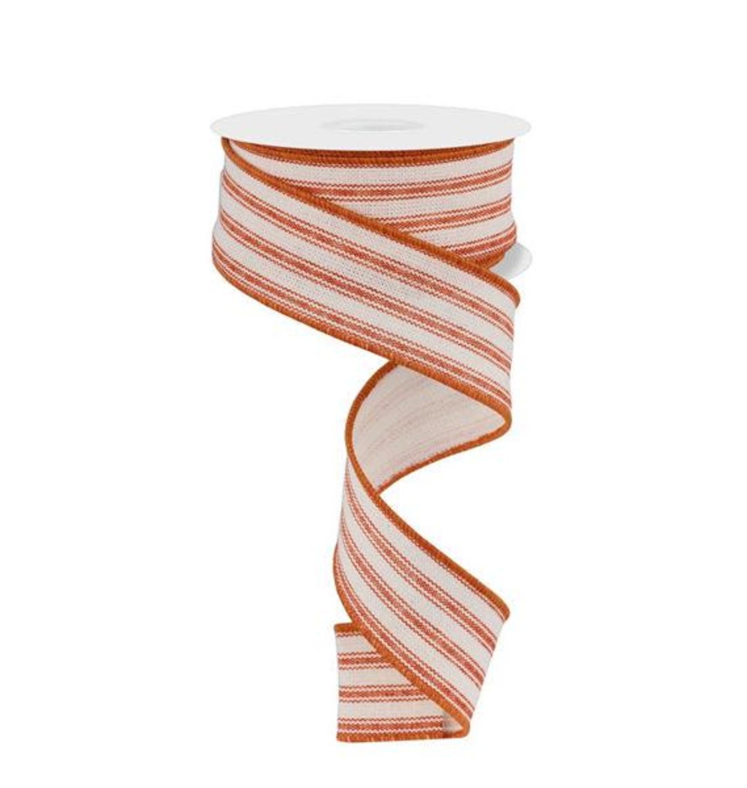 1.5" X 10yd Ticking Stripe on Tc Cotton Wired Ribbon - Ivory/dark ...
