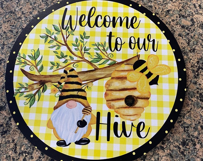 12” Round Welcome to Our Hive Gnome Sign Mdf/paper CUS0529 - Etsy