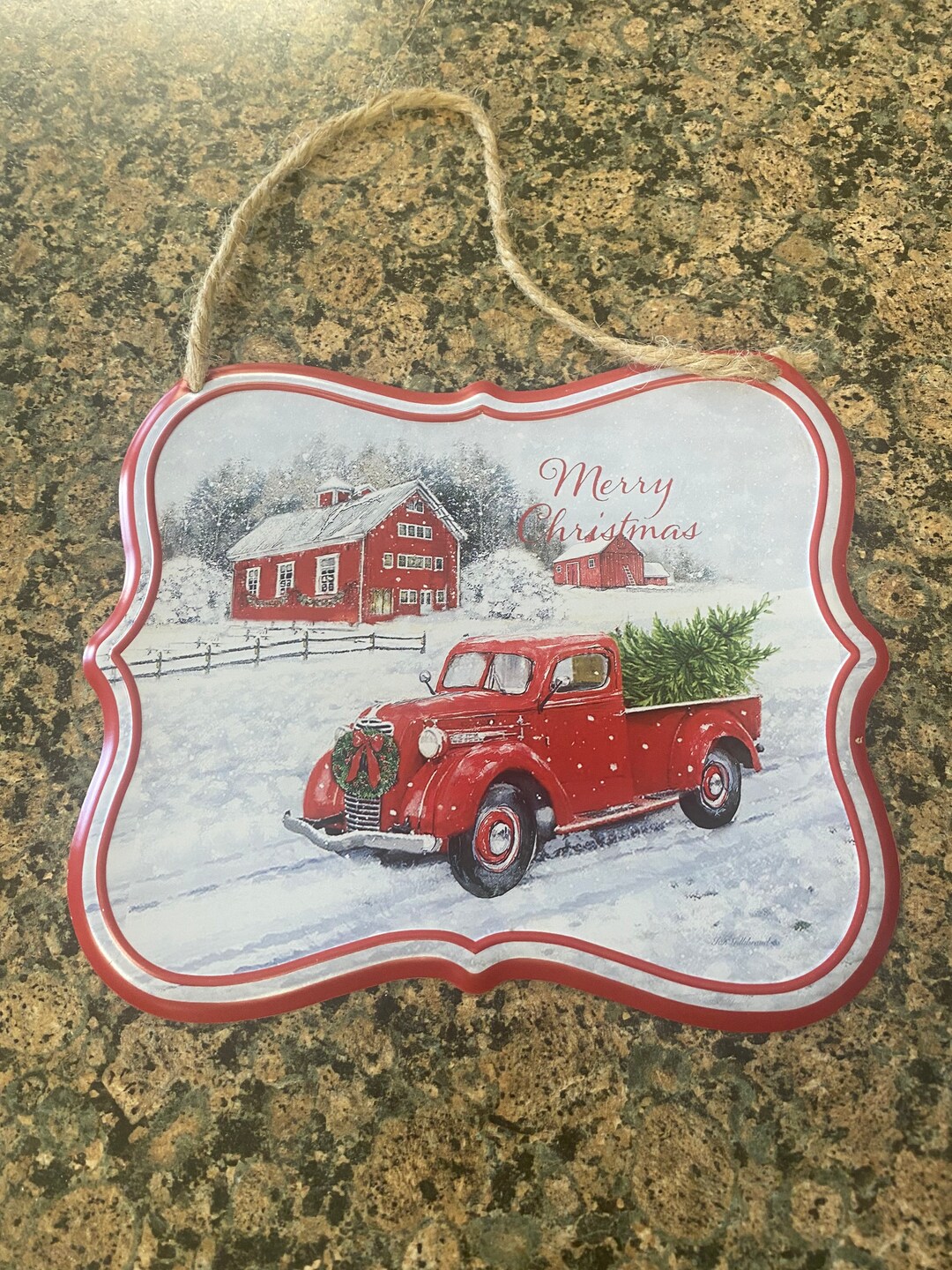 Merry Christmas Truck Sign, Christmas Sign, Red and White, Metal Sign ...