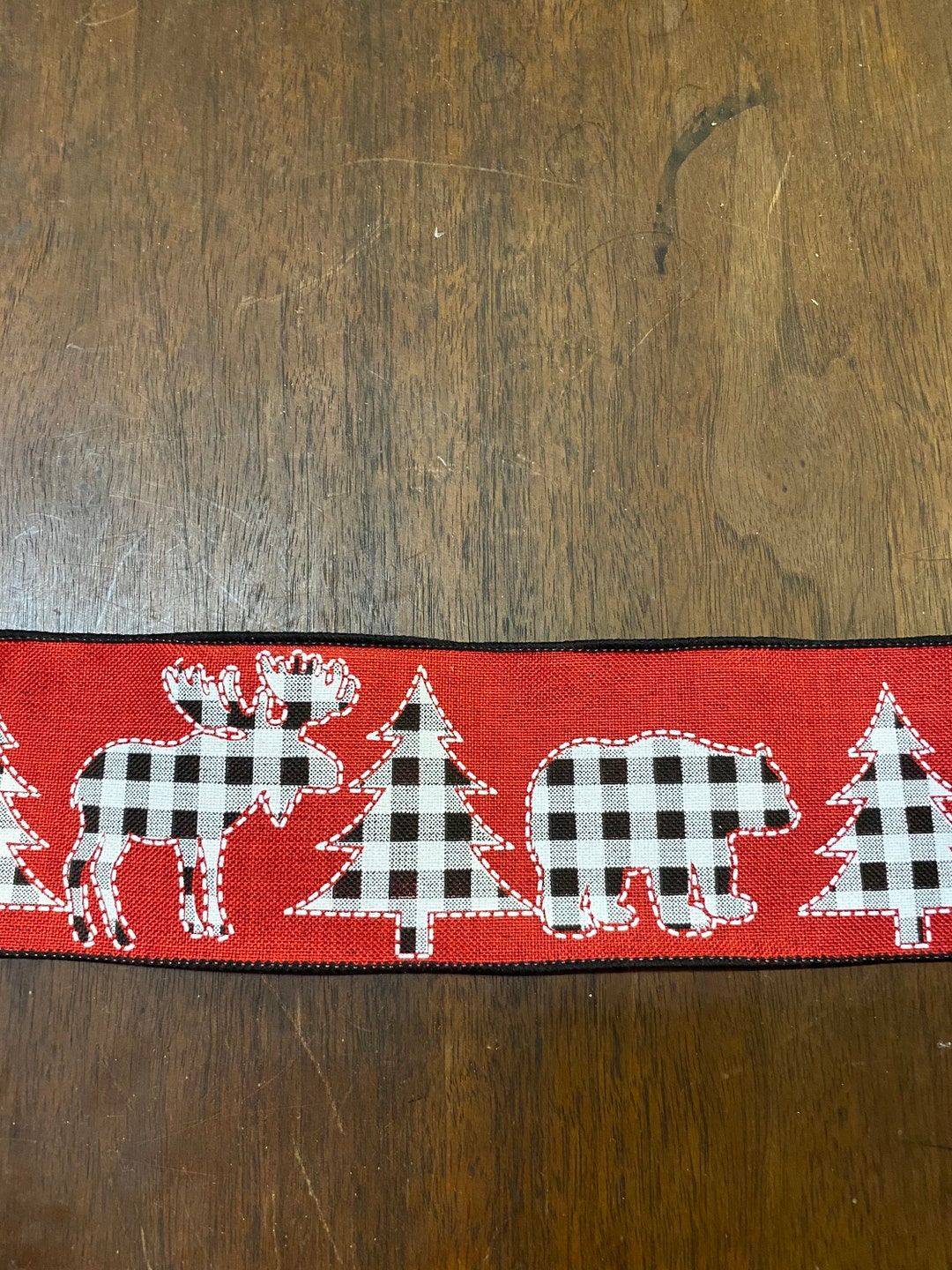 Buffalo Check Moose Bear Tree Black and White 2.5 Ribbon, Buffalo Check ...