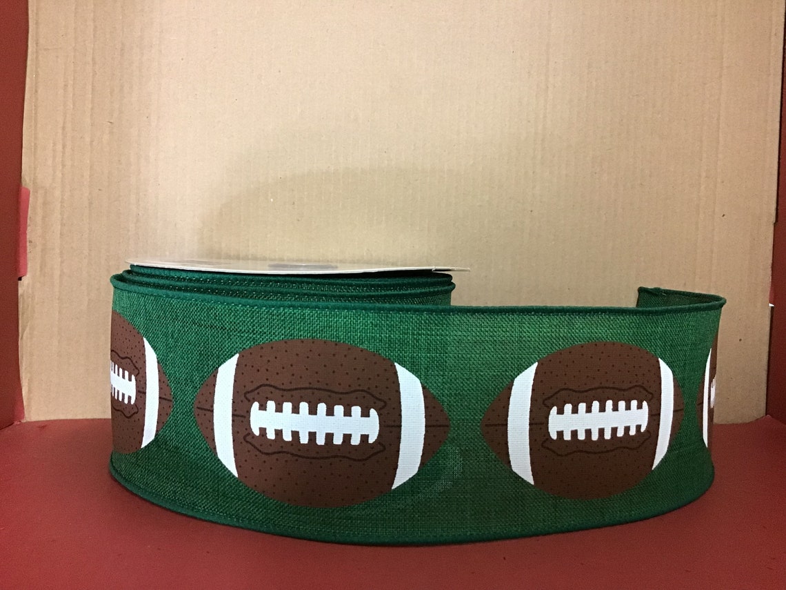 2.5x10yd Football Wired Ribbon Football Ribbon Wired - Etsy UK
