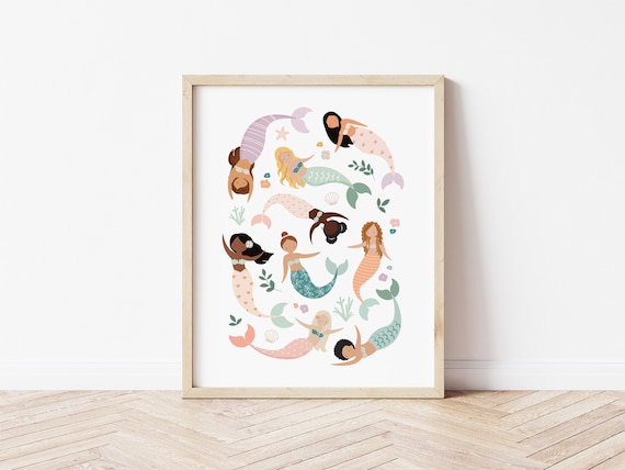 Mermaid Childrens Print Kids Ocean Wall Art Mermaid Bedroom - Etsy