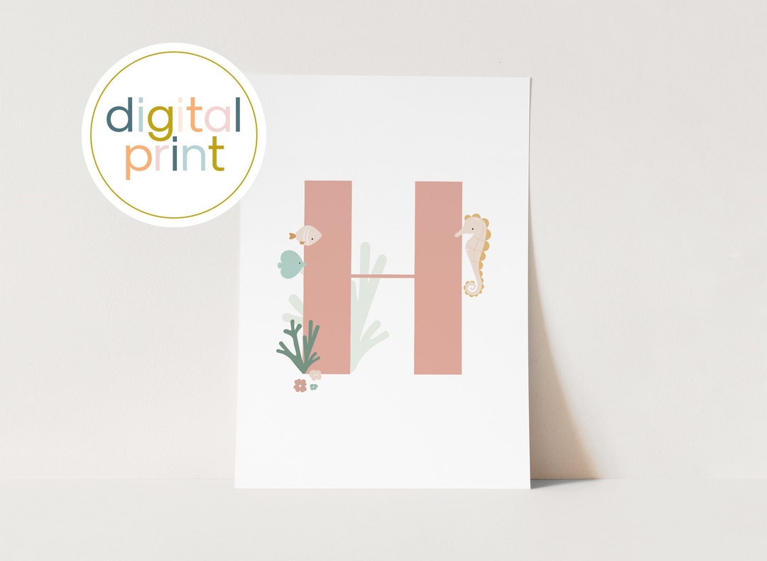 Personalised Digital Download Mermaid Initial Print, Under the Sea Wall ...