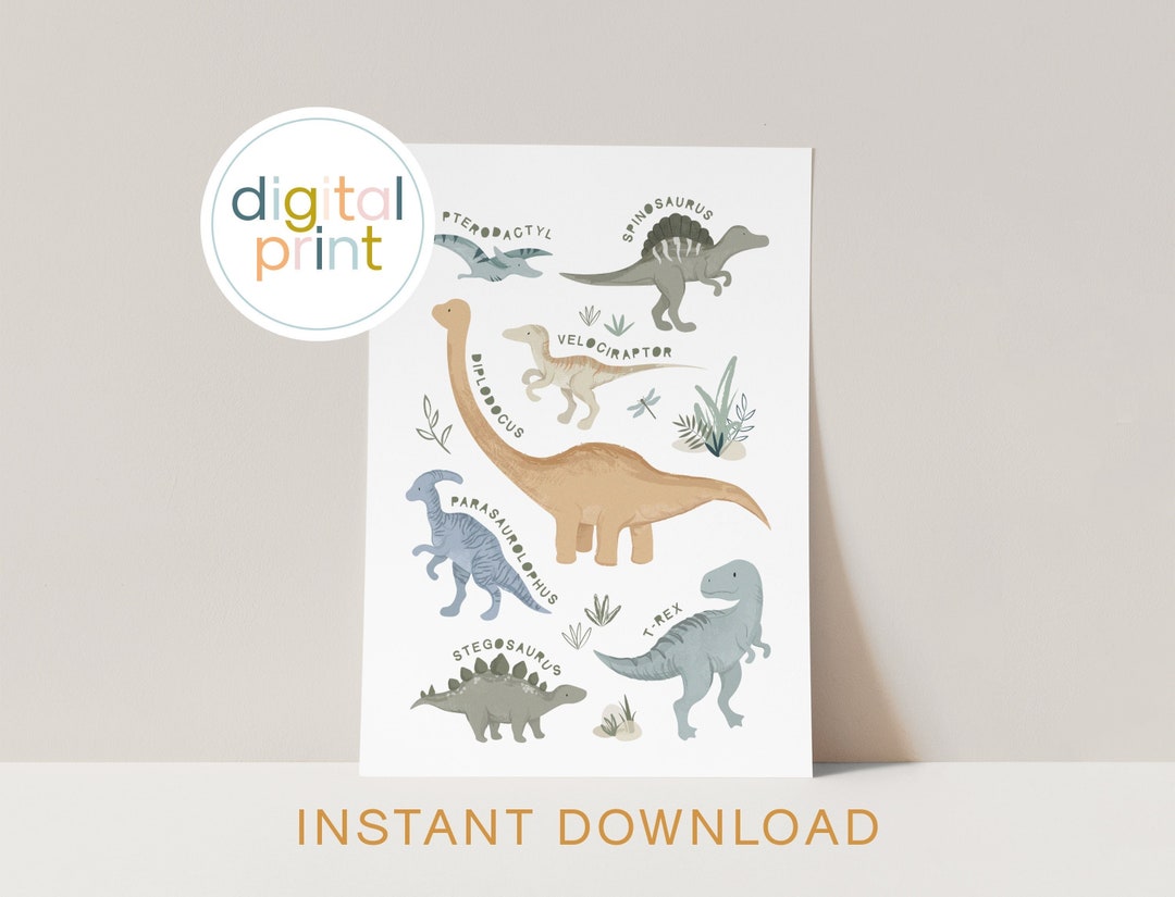 Dinosaur Art Print – T-rex, Stegosaurus, Diplodocus (digital Download ...