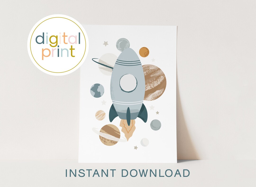 Printable Rocket Spaceship Art Print, Space/ Planets Theme Bedroom ...