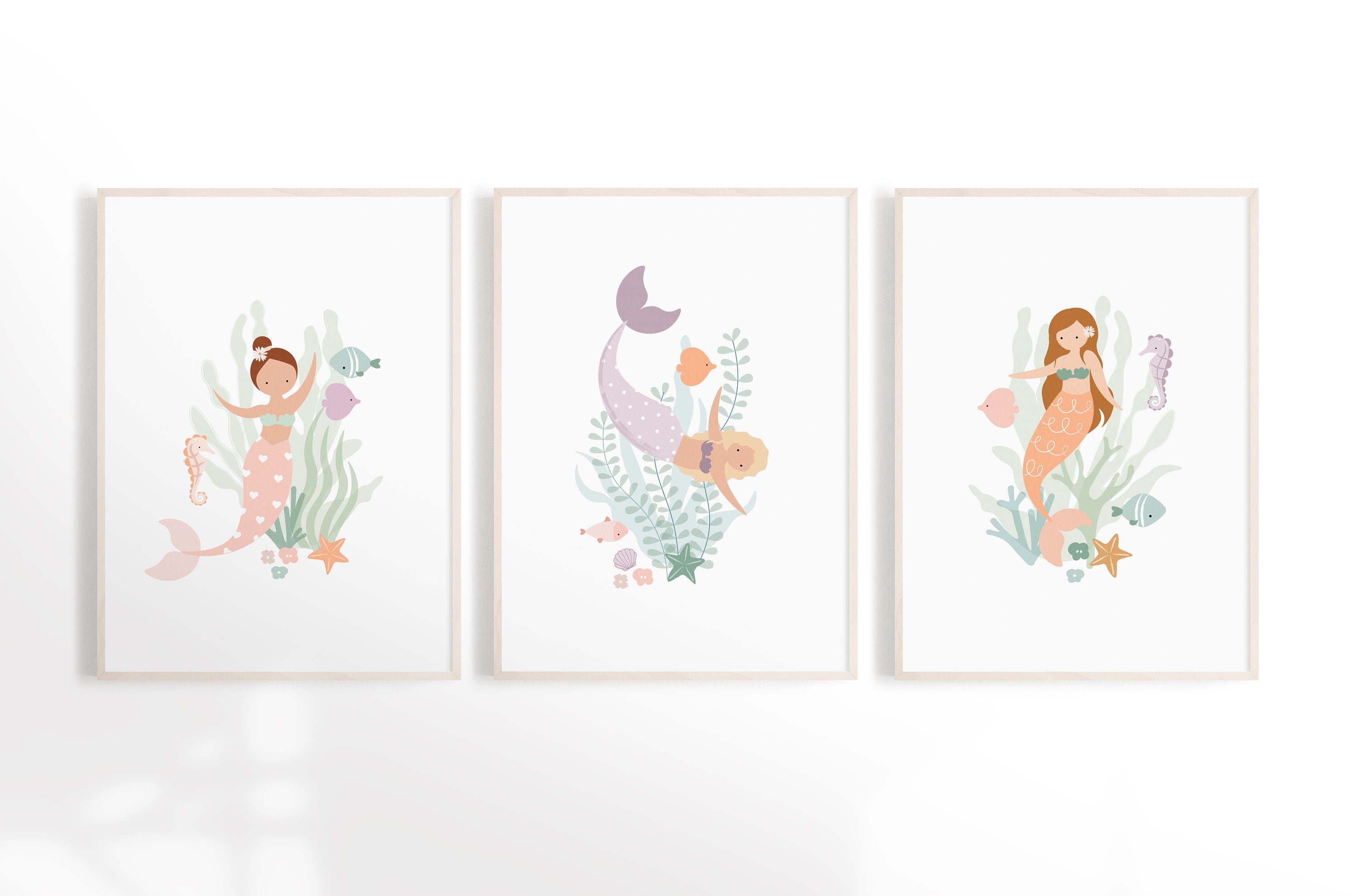 Mermaid Print Set of 3, Mermaid Personalised Bedroom Decor, Ocean ...