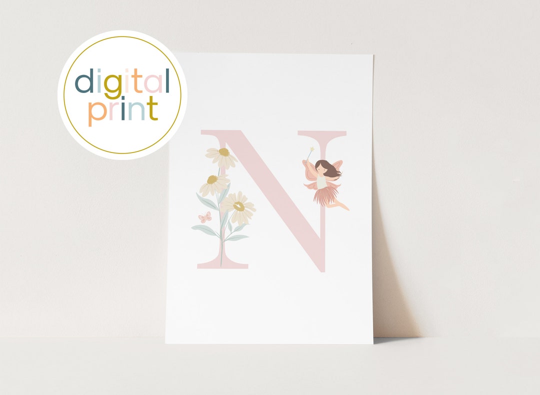 Digital Download Fairy Princess Initial Print, Personalised Nursery ...