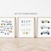 Set of 3 Personalised Neutral Car Nursery Prints, Kids Vehicle Wall Art ...