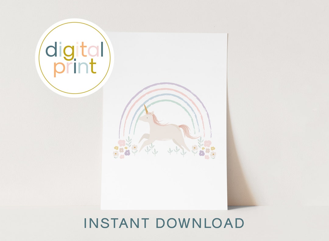 Digital Unicorn Rainbow Print *INSTANT DOWNLOAD* Floral Childrens Wall ...