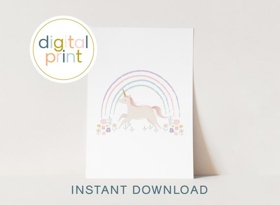 Digital Unicorn Rainbow Print INSTANT DOWNLOAD Floral - Etsy