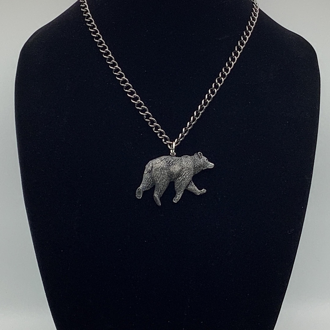 Bear Necklace, Stainless Steel Chain With Bear Pewter Pendant - Etsy