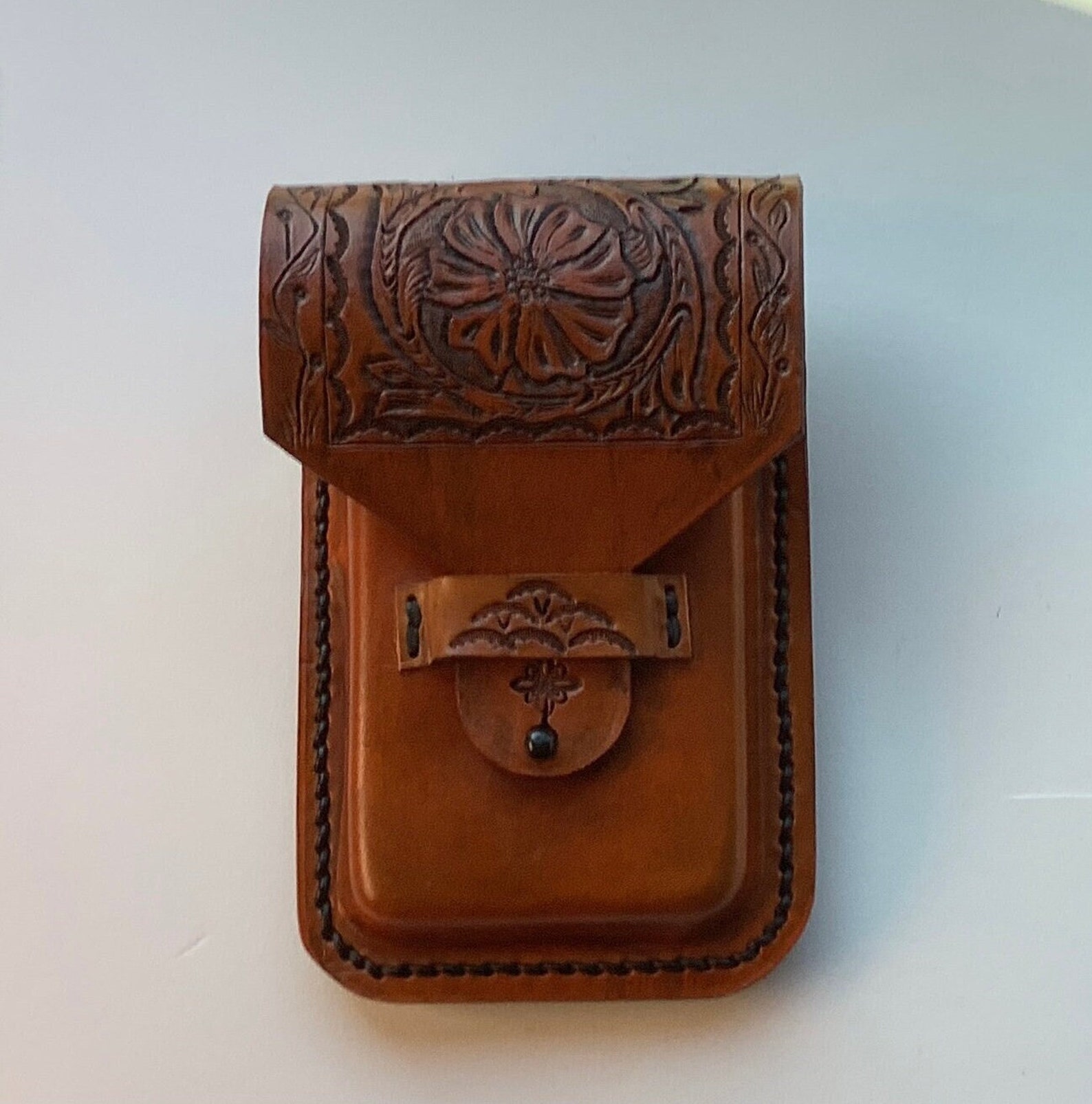 Leather Phone Holder for Saddle Billet Strap-hand Tooled - Etsy