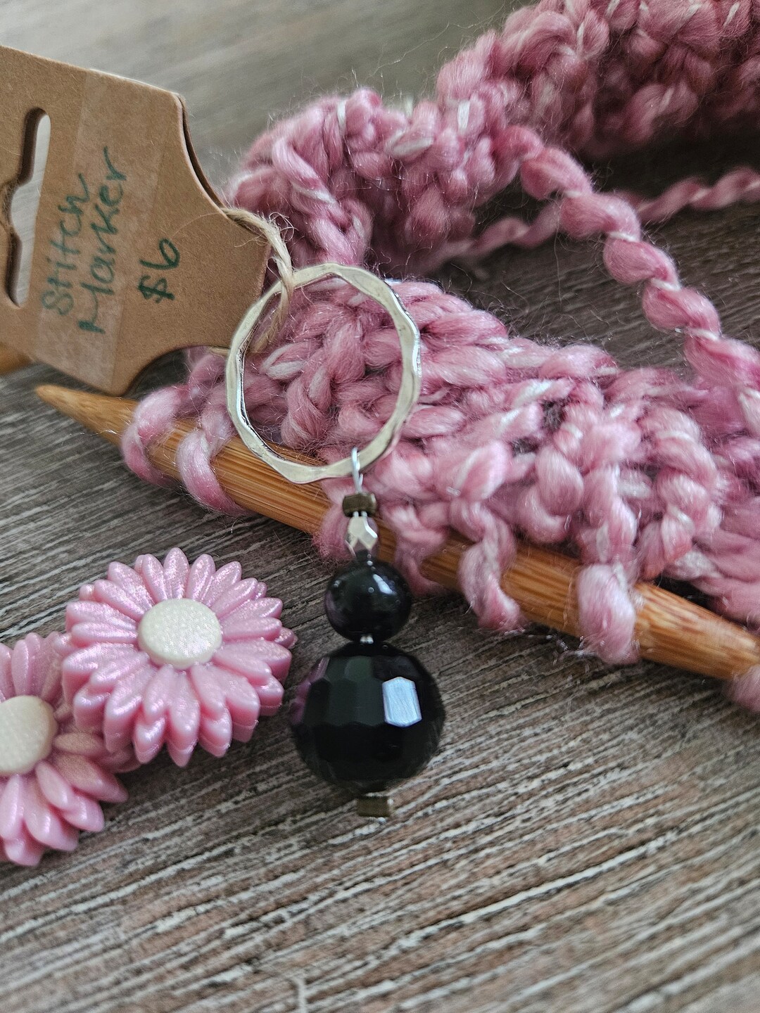 Large Hematite and Glass Bead Stitch Marker - Etsy