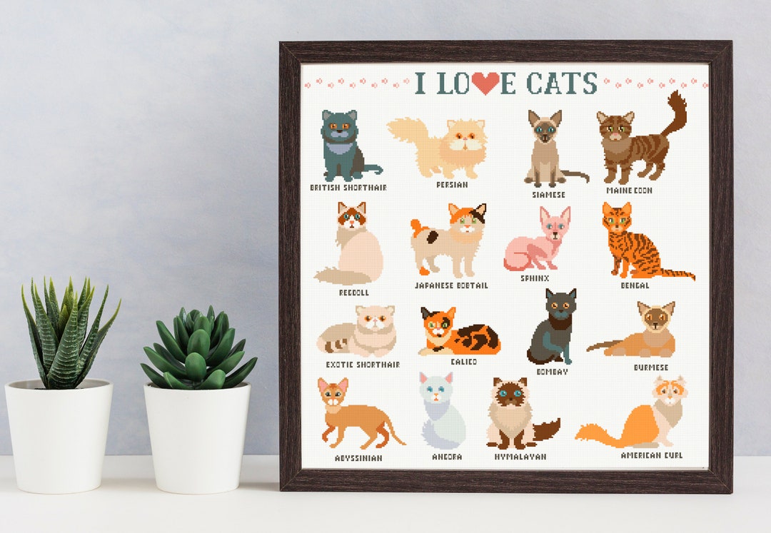 I Love Cats PDF Cross Stitch Pattern Gift for Cats Mom Cat Home Decor ...
