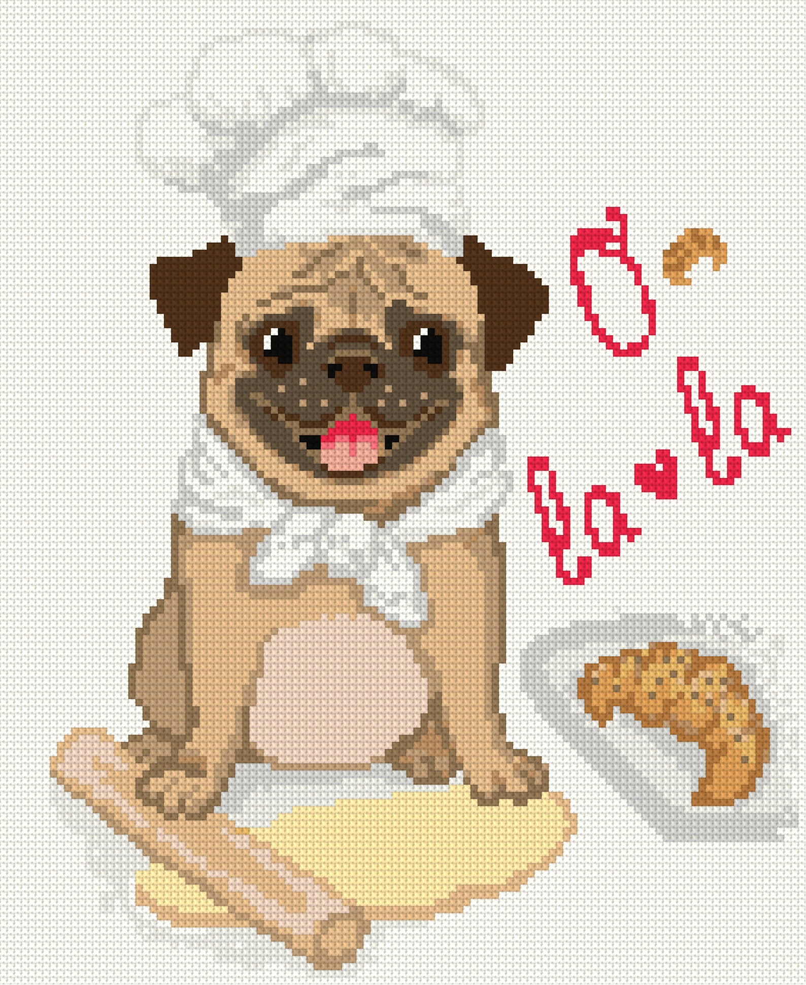 Pug Dog Chefs Hat Cross Stitch Pattern PDF Funny Croissant - Etsy