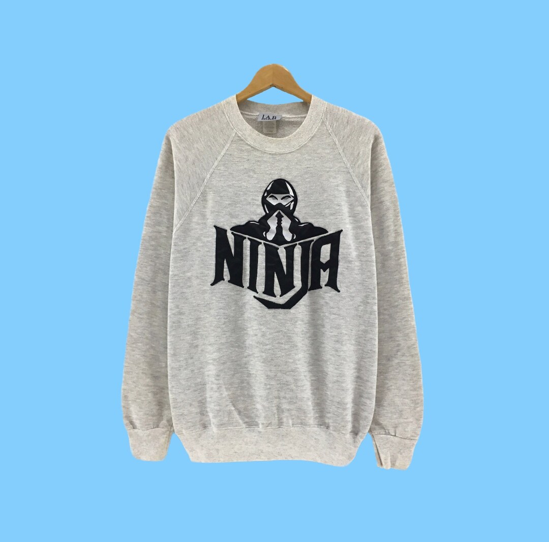 Rare Vintage Ninja Big Logo Spell Out Embroidery Crewneck Grey Color ...