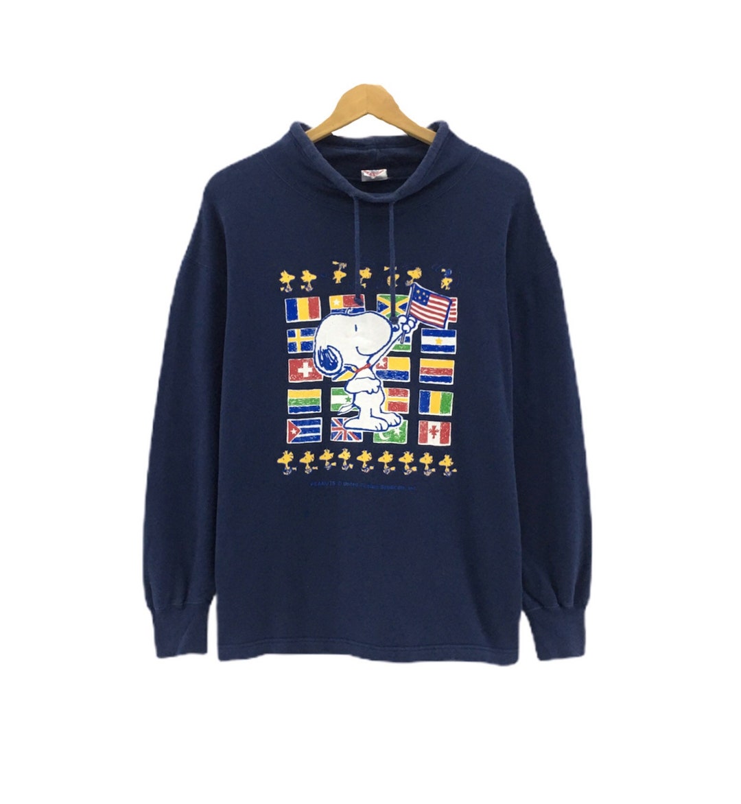 Rare Peanuts Snoopy Country Flags Big Logo Spell Out Blue Color Medium ...
