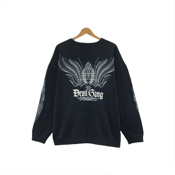 Rare! Devil Gang Big Print Logo Spell Out Crewneck Bl… - Gem