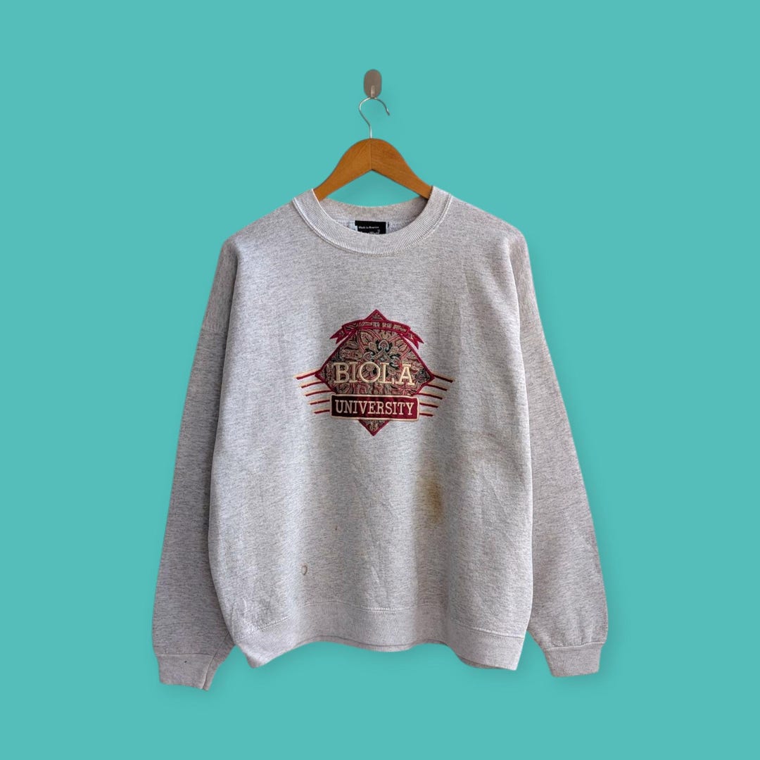 Vintage 90s Distressed Biola University Sweatshirt Embroidered Crewneck ...