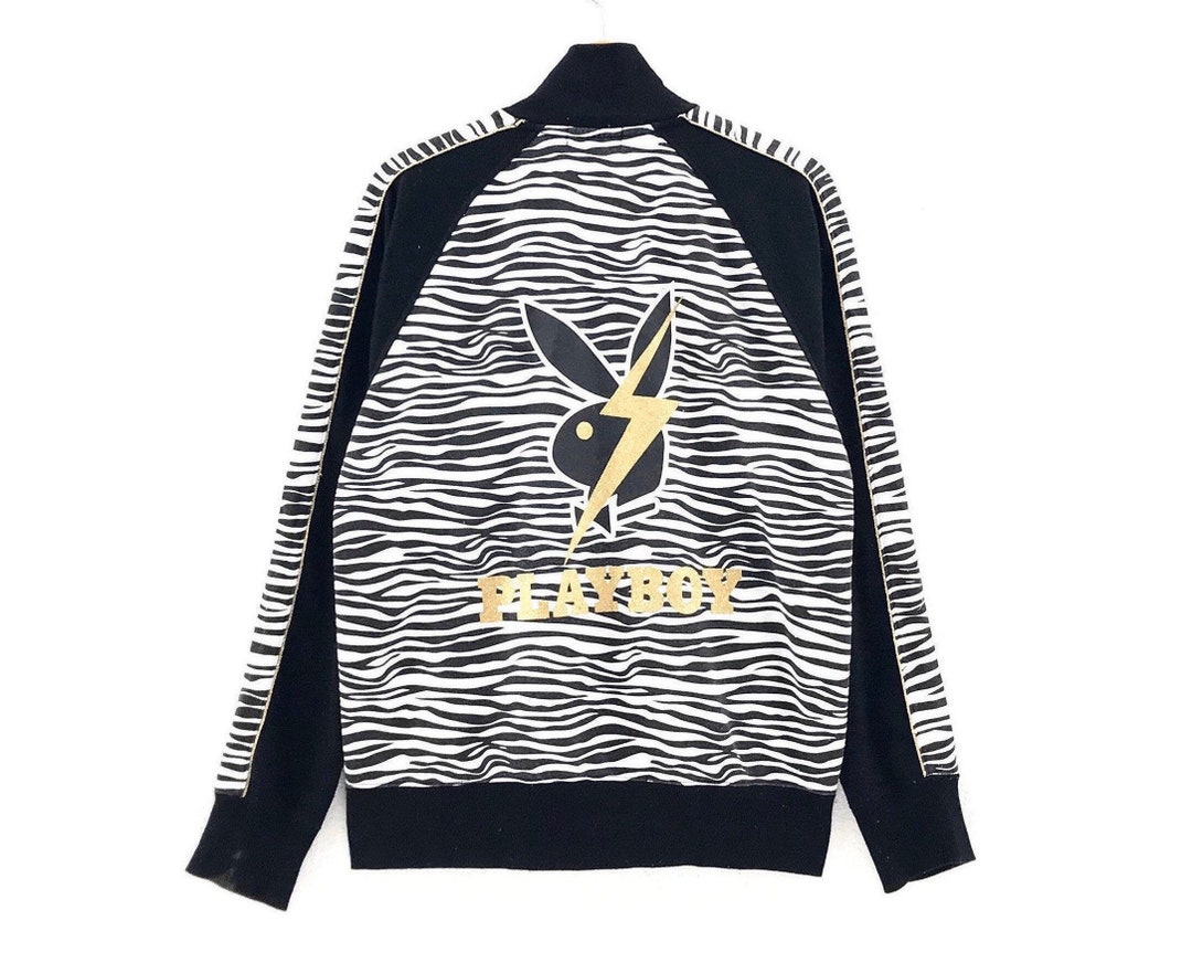 Rare Vintage Playboy Thunder Zebra Style Big Logo Full Zip Turtleneck ...