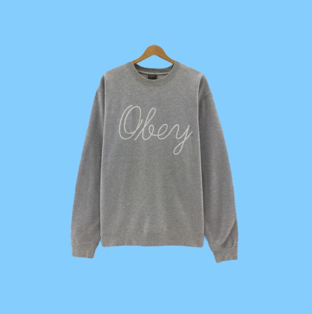 Rare Obey Big Spell Out Embroidery Crewneck Large Size Grey Color ...