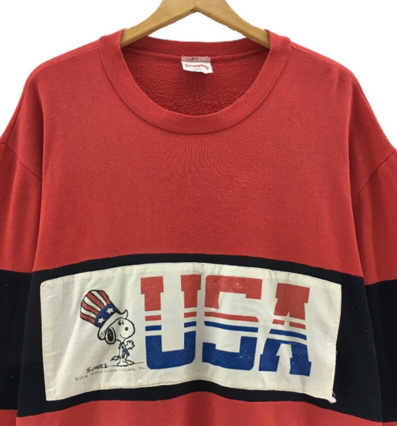Rare Vintage Schulz Peanuts USA Big Logo Spell Out Crewneck Red Colour ...