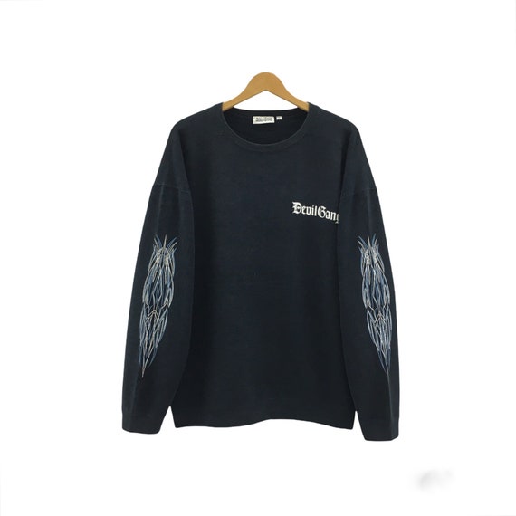 Rare! Devil Gang Big Print Logo Spell Out Crewneck Bl… - Gem