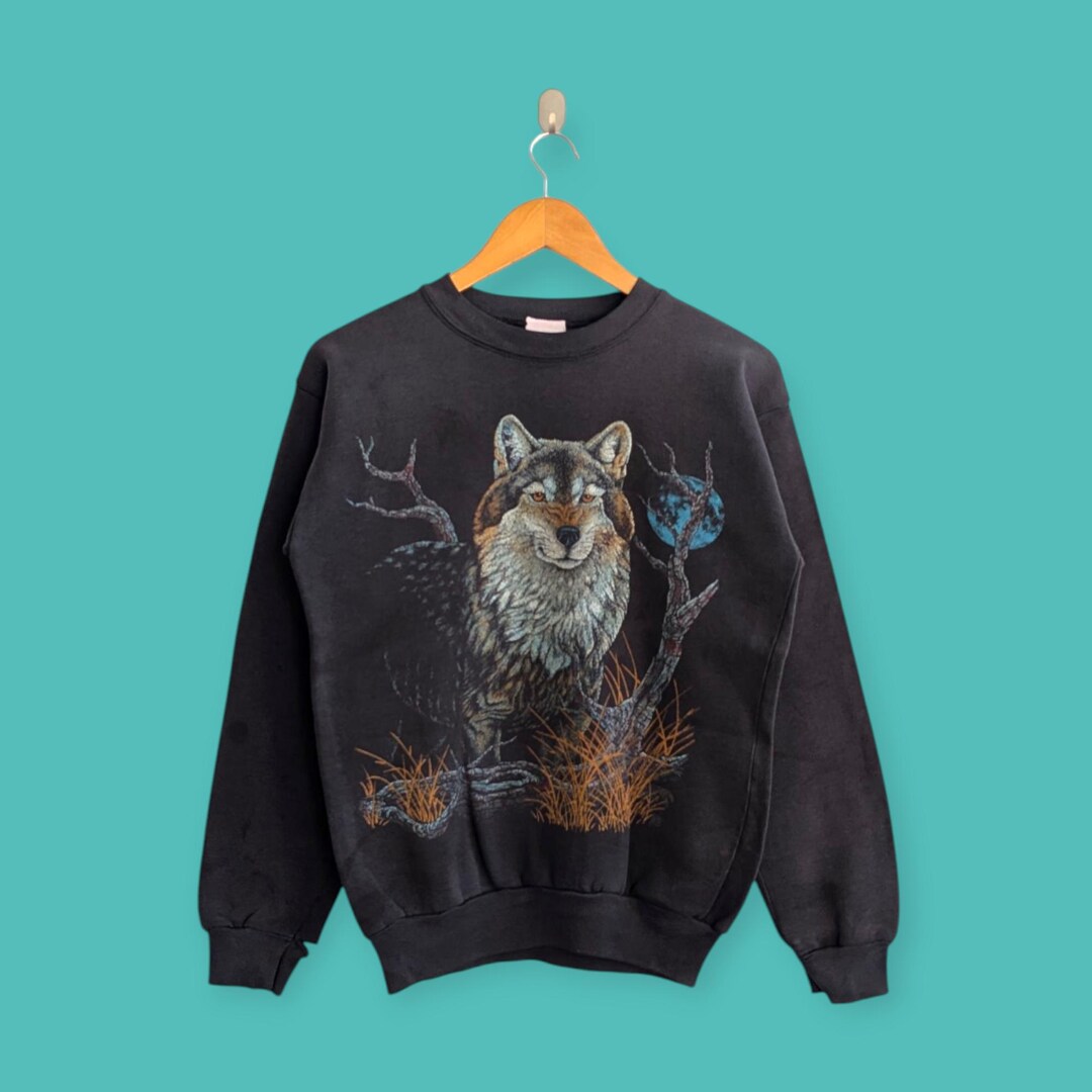Vintage 90s Timber Wolf Big Image Sweatshirt Wolves Crewneck Animal ...