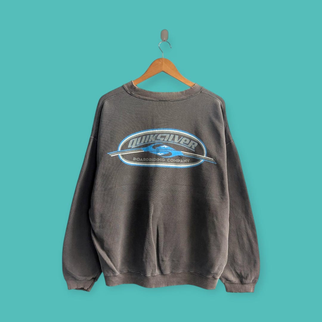 Vintage 90s Distressed Sun Faded Quicksilver Big Logo Sweatshirt Surf ...