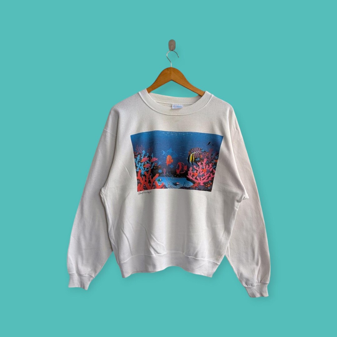 Vintage 80s 90s Sea World Sweatshirt Cute Graphics Crewneck Fish ...