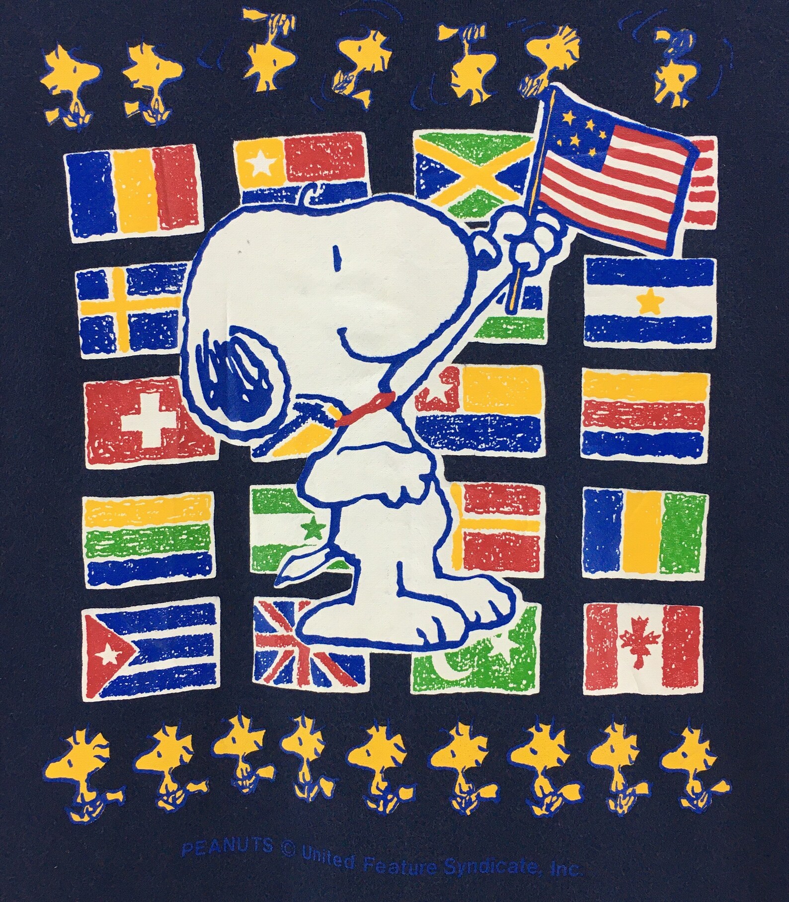 Rare Peanuts Snoopy Country Flags Big Logo Spell Out Blue Color Medium ...