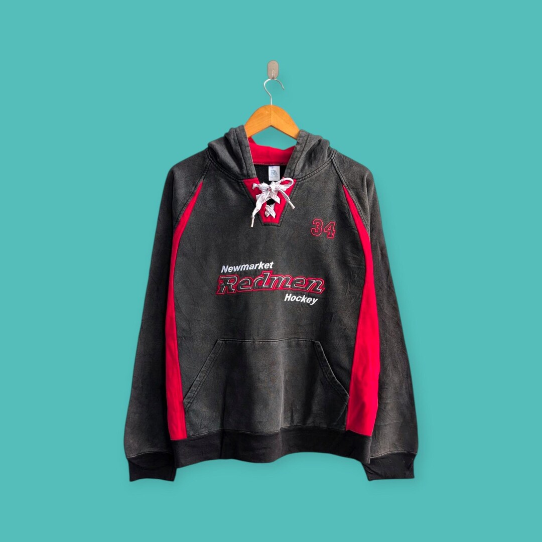 Vintage Newmarket Redmen Hockey Hoodie Embroidered Logo Colourblock ...