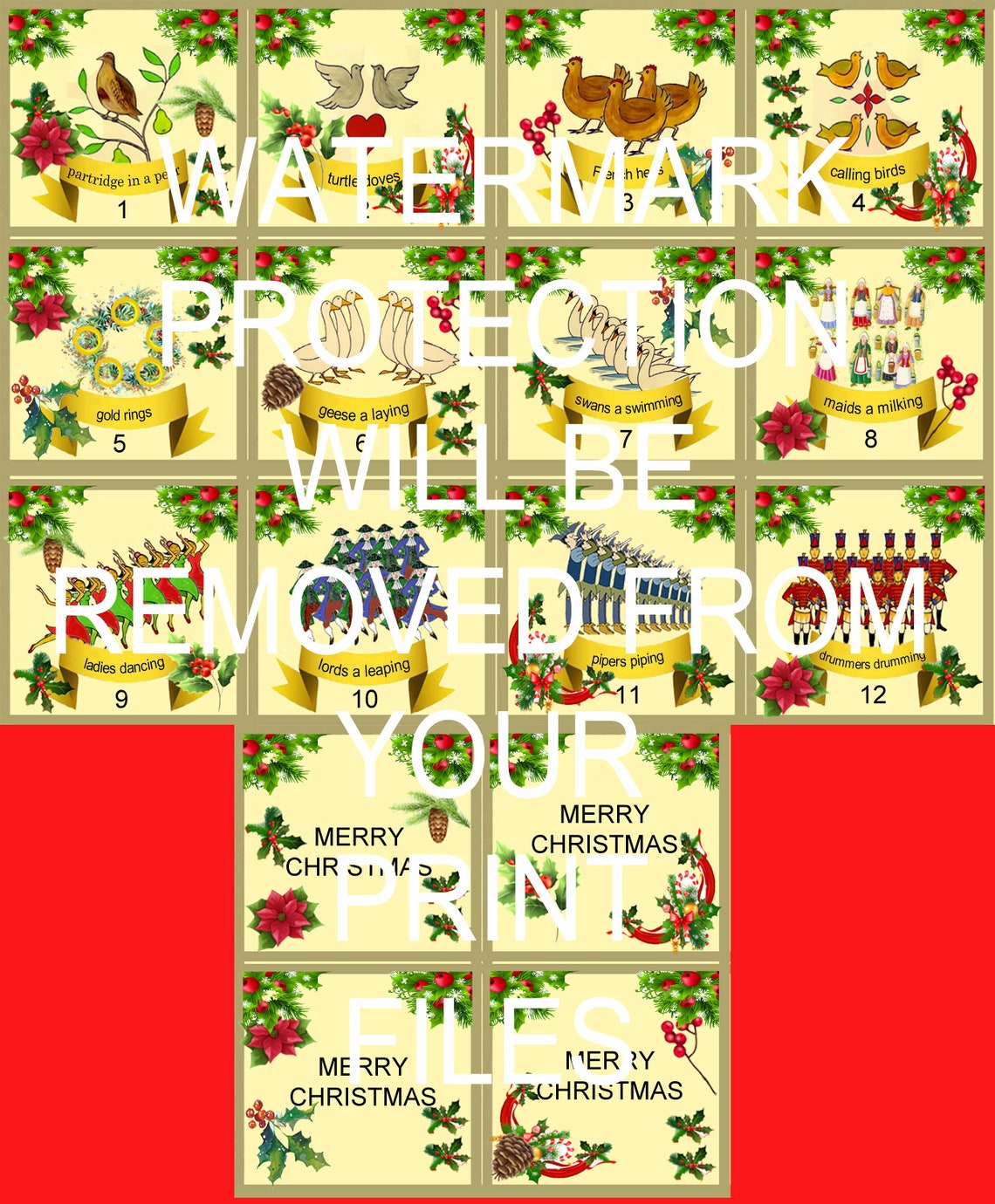 Twelve Days of Christmas Ornaments Decoration Patterns Printable Gift ...
